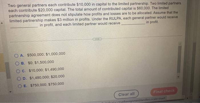 Solved Two general partners each contribute $10,000 in | Chegg.com