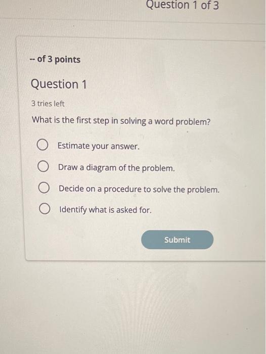 Solved Question 1 of 3 -- of 3 points Question 1 3 tries | Chegg.com