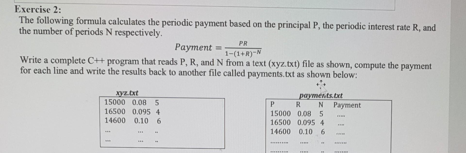 Solved Exercise 2: The following formula calculates the | Chegg.com