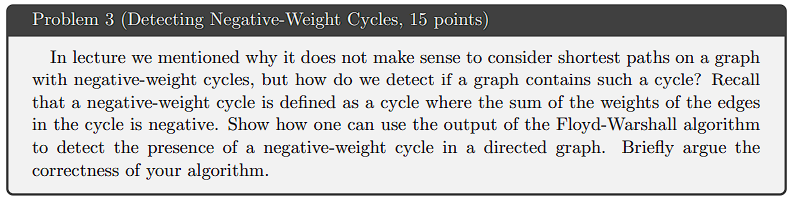Solved Problem 3 (Detecting Negative-Weight Cycles, 15 | Chegg.com