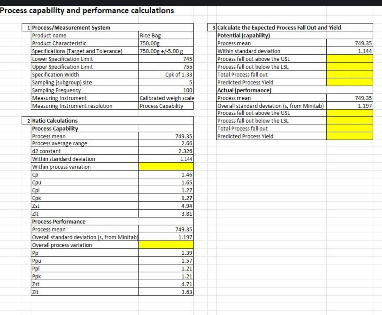 Process capability and performance calculations | Chegg.com