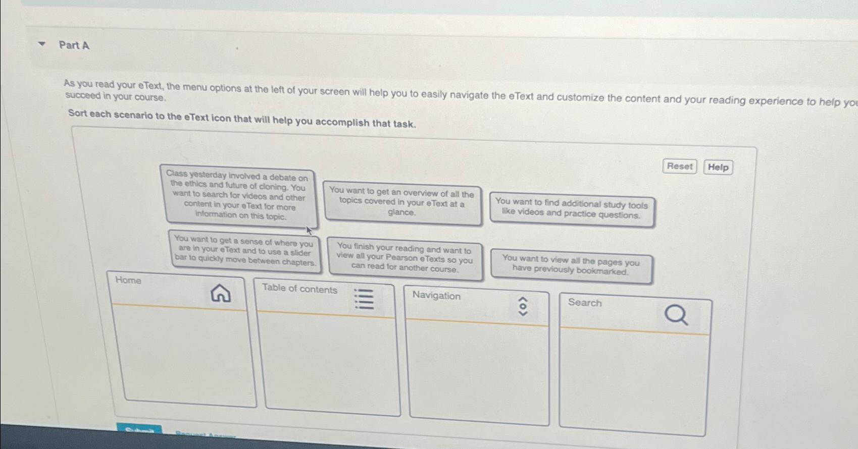 Solved Part AAs you read your eText, the menu options at the | Chegg.com