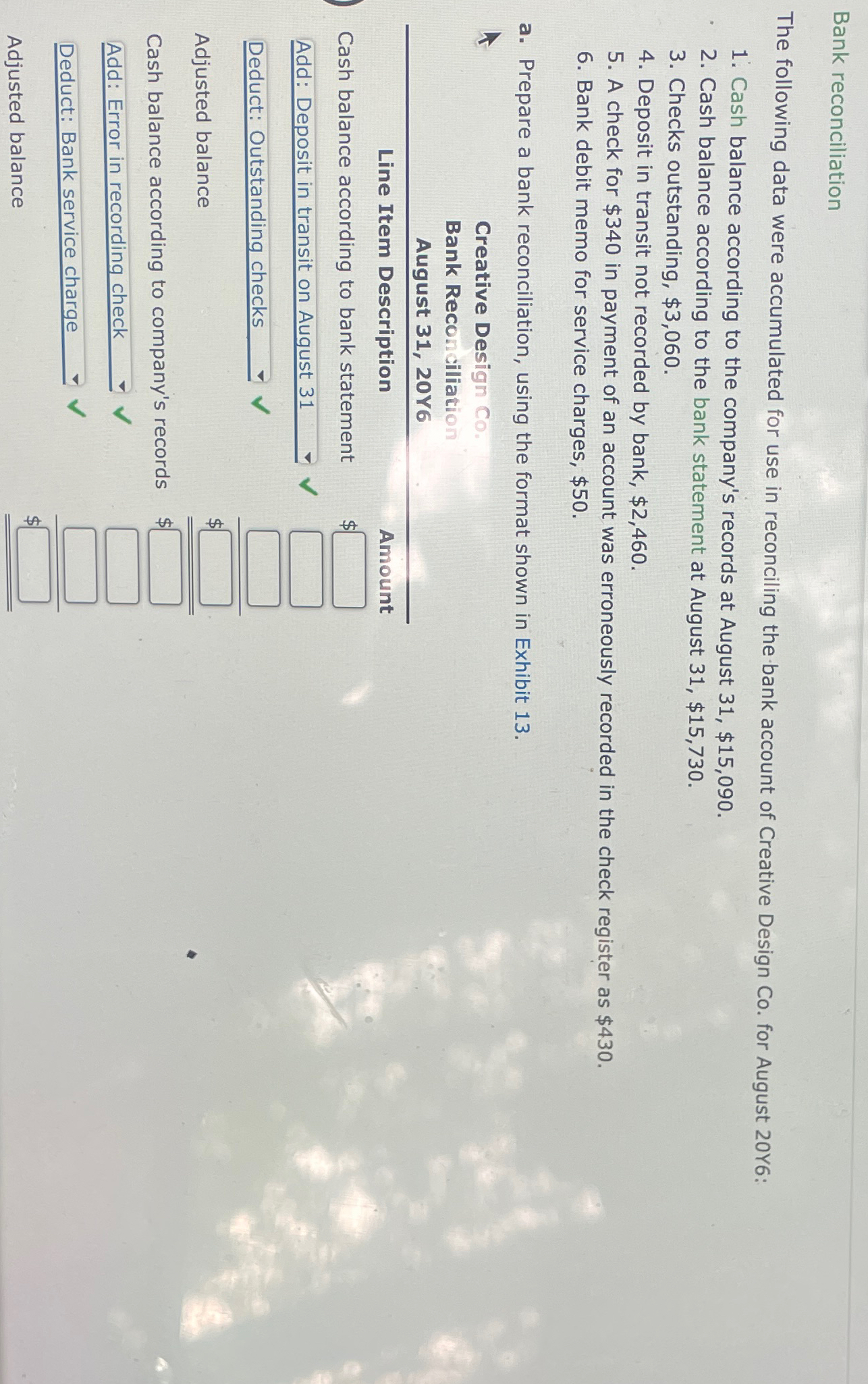 Solved Bank reconciliationThe following data were | Chegg.com