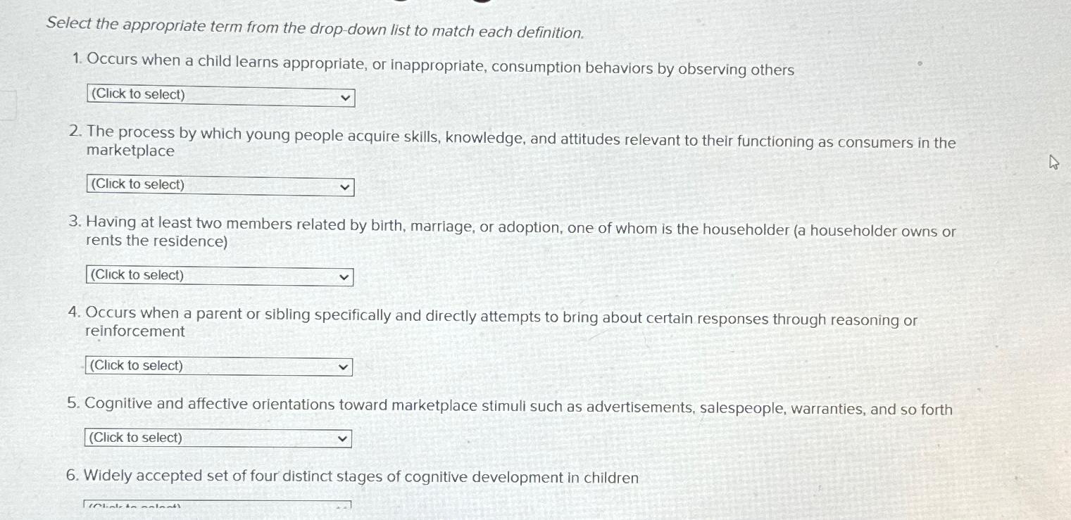 Solved Select the appropriate term from the drop-down list | Chegg.com
