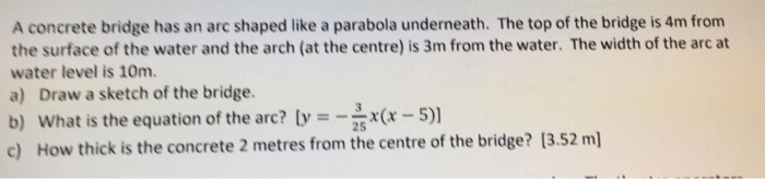 Solved A concrete bridge has an arc shaped like a parabola | Chegg.com