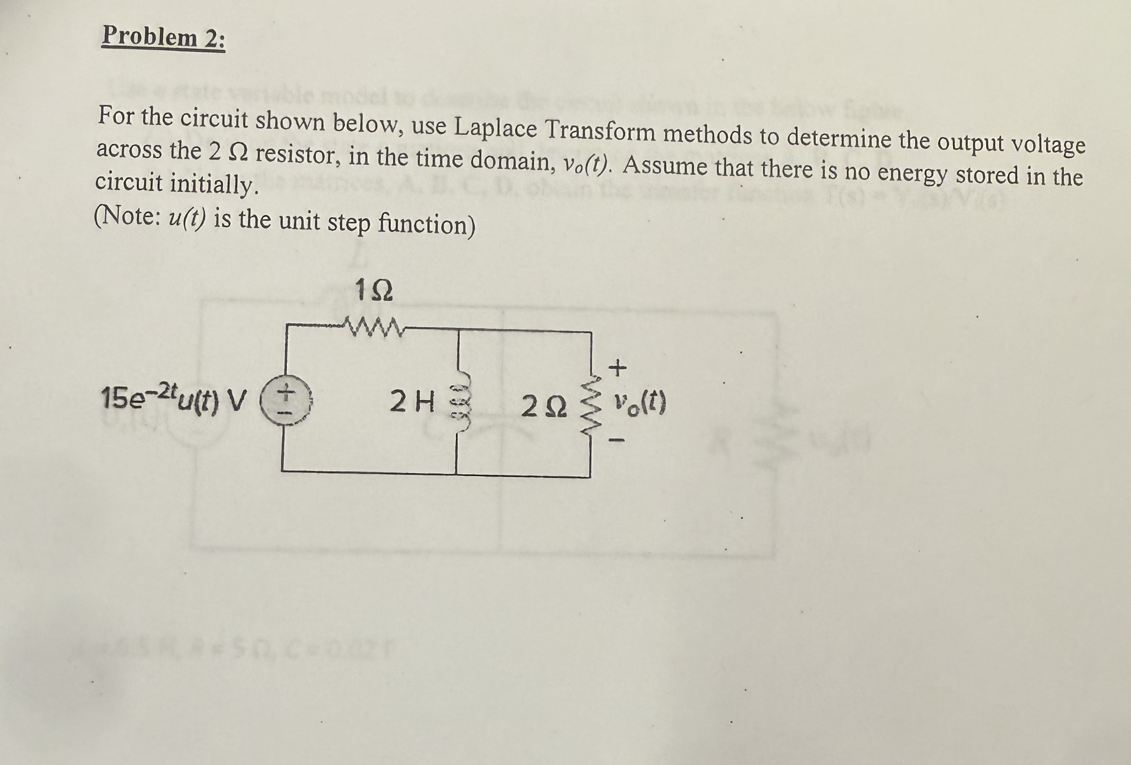Solved Problem 2:For the circuit shown below, use Laplace | Chegg.com