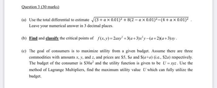 Solved (a) Use the total differential to estimate | Chegg.com