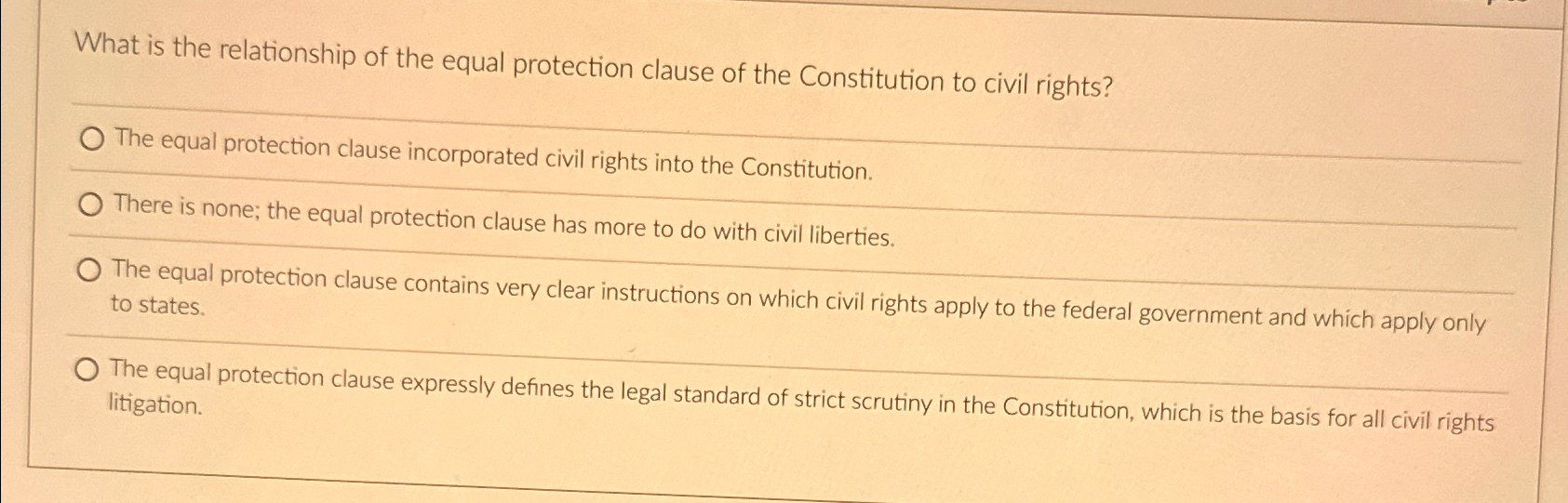Solved What is the relationship of the equal protection | Chegg.com