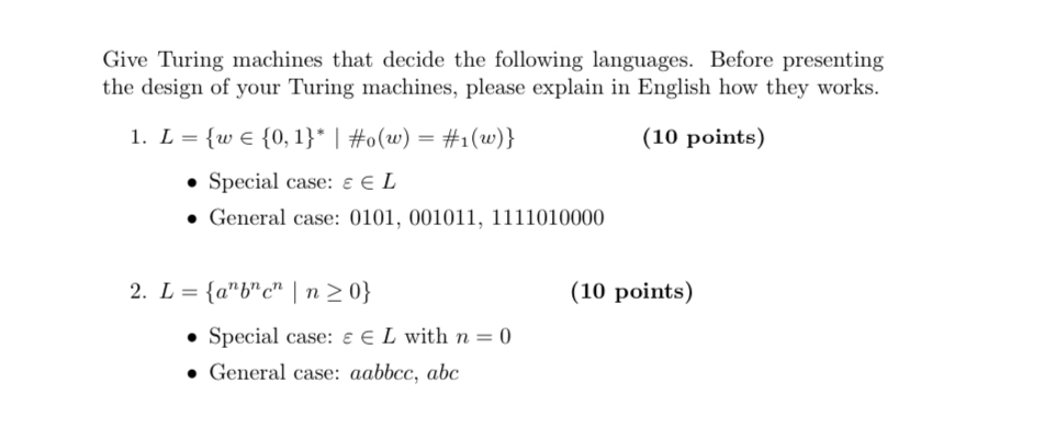 Solved Give Turing machines that decide the following | Chegg.com