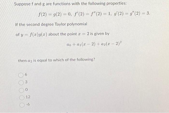 Solved Suppose f and g are functions with the following | Chegg.com