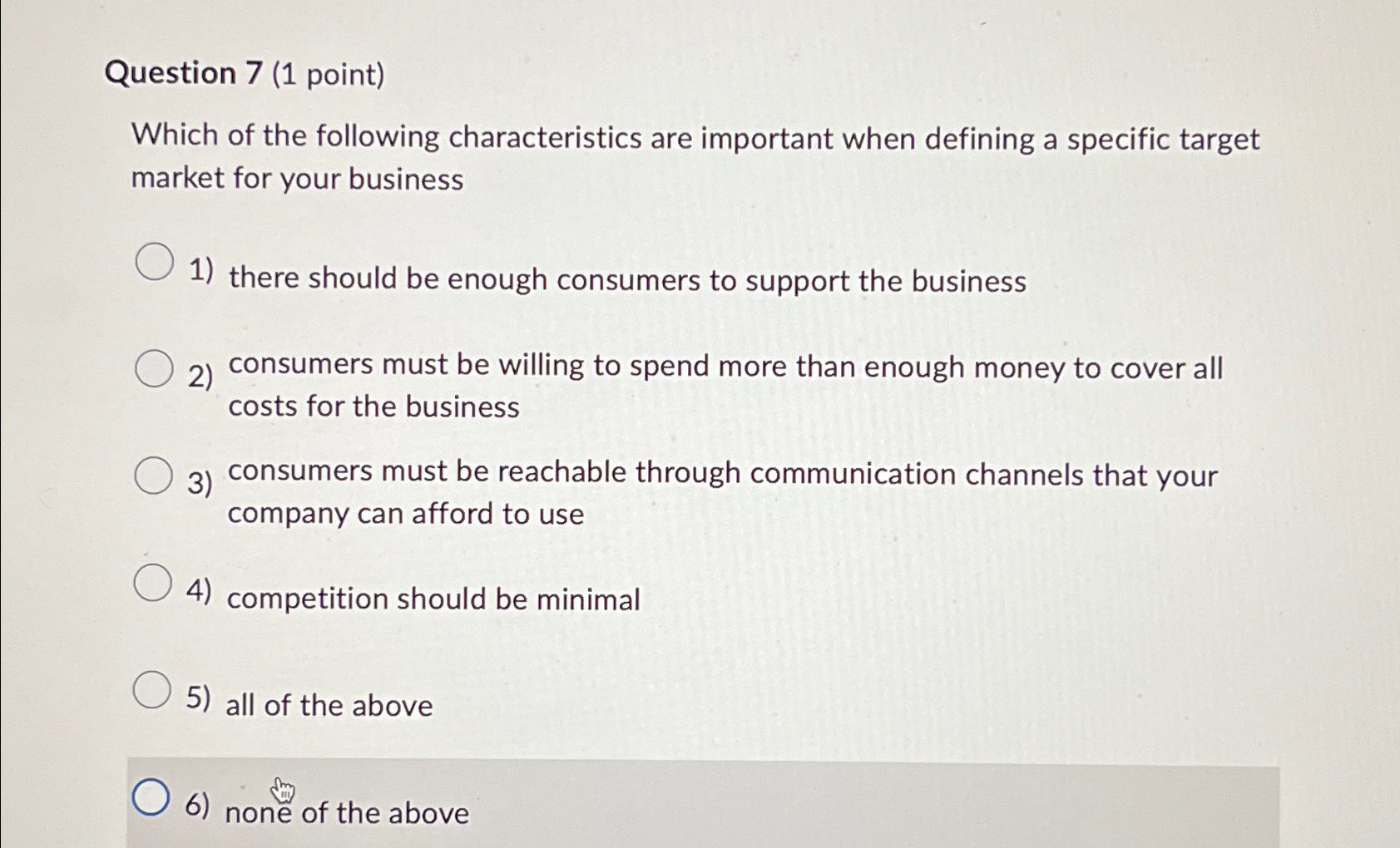 Solved Question 7 (1 ﻿point)Which of the following | Chegg.com