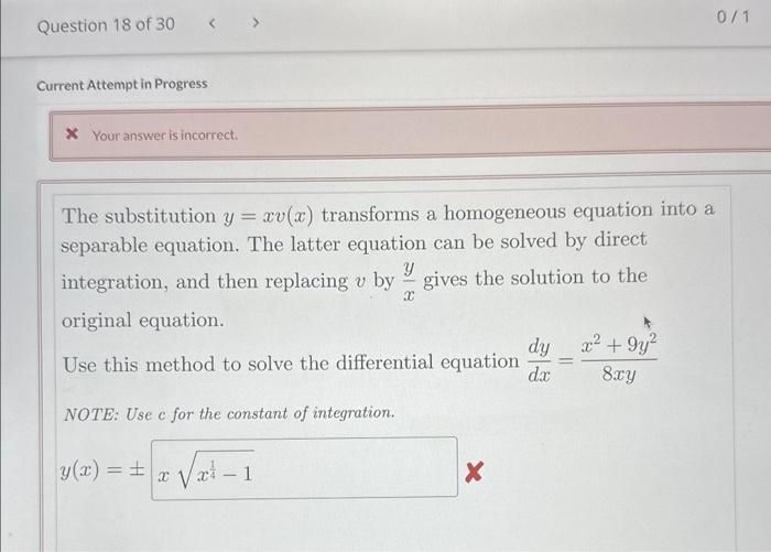 Solved The substitution y=xv(x) transforms a homogeneous | Chegg.com