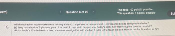 Solved Which subtraction model-take-eway, missing addend, | Chegg.com