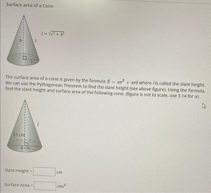 Solved Surface area of a Cone. The surface area of a cone is | Chegg.com