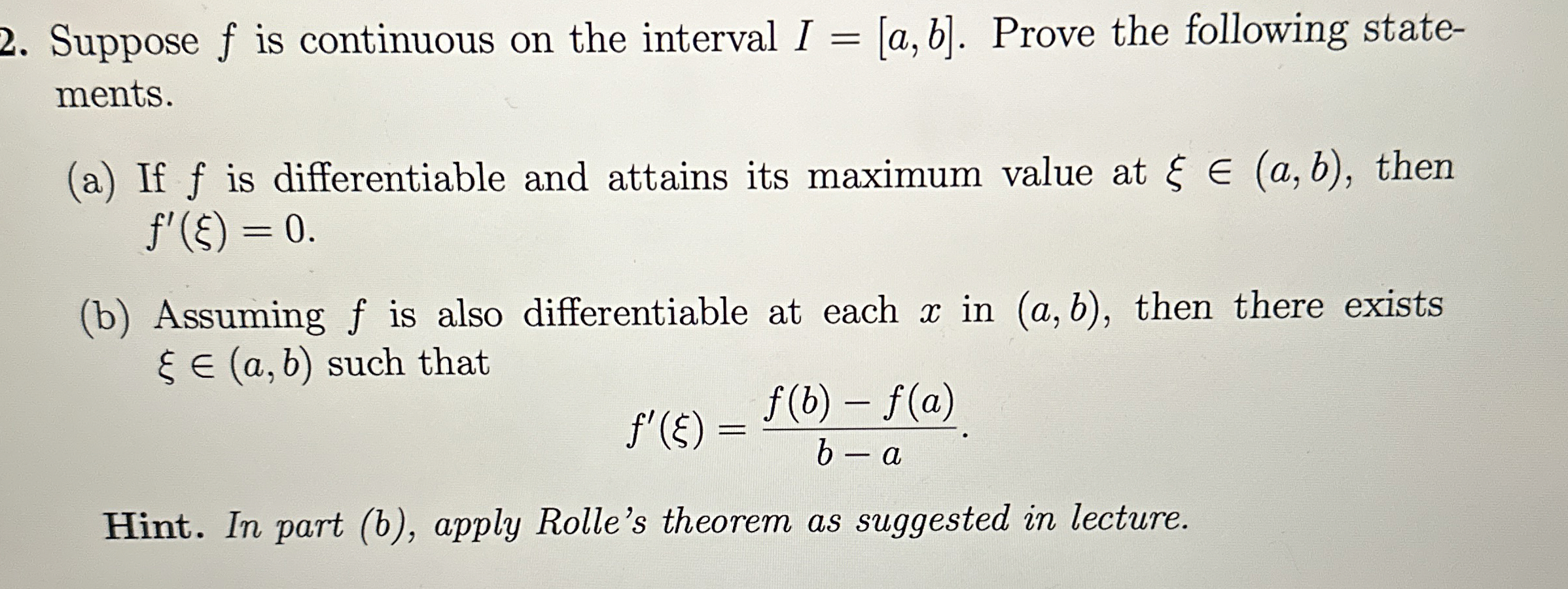 Solved Suppose f ﻿is continuous on the interval I=[a,b]. | Chegg.com
