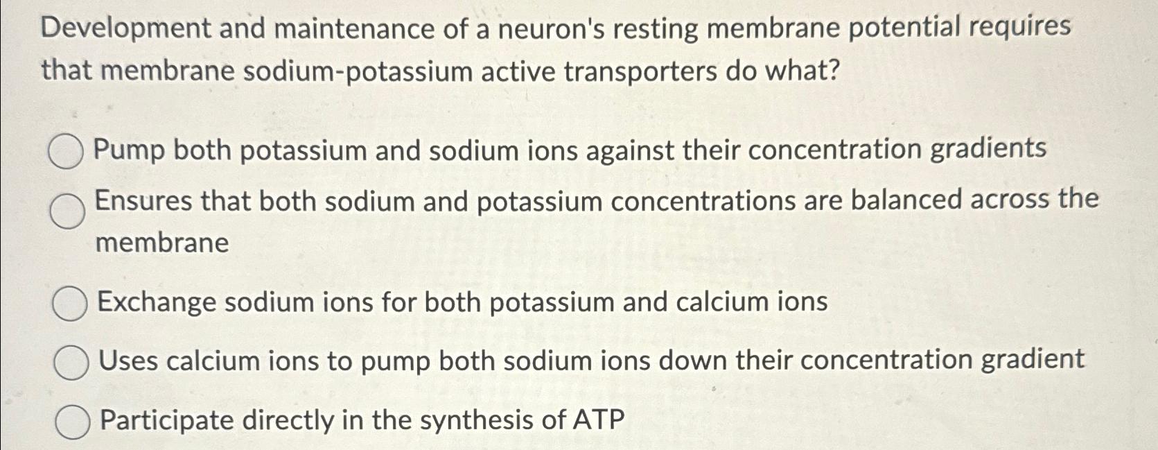 Solved Development and maintenance of a neuron's resting | Chegg.com