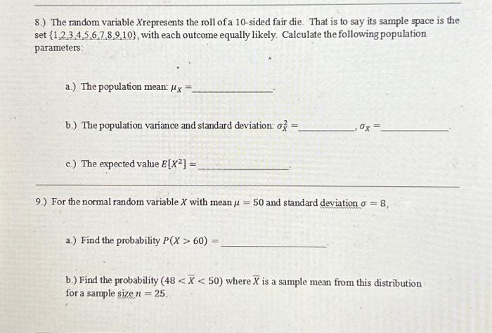 Solved 8.) The random variable X represents the roll of a | Chegg.com