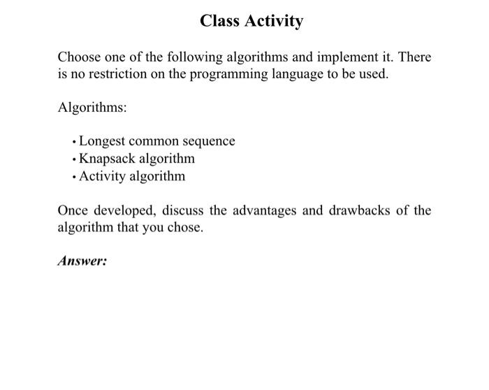 Solved Choose one of the following algorithms and implement | Chegg.com