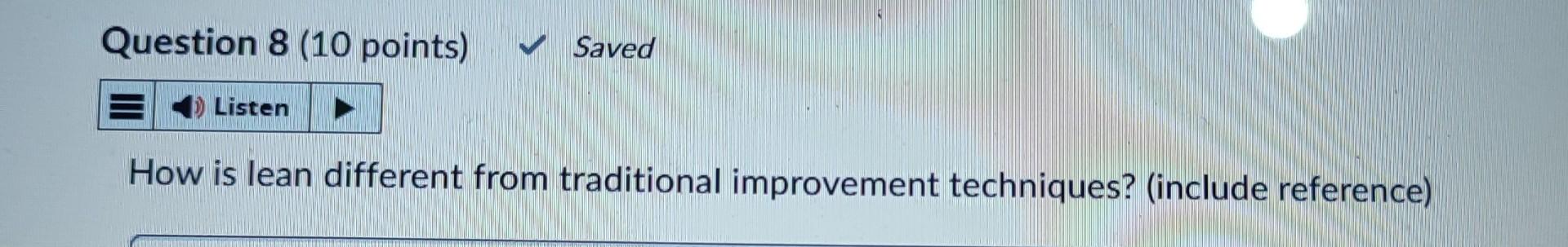 Solved How is lean different from traditional improvement | Chegg.com