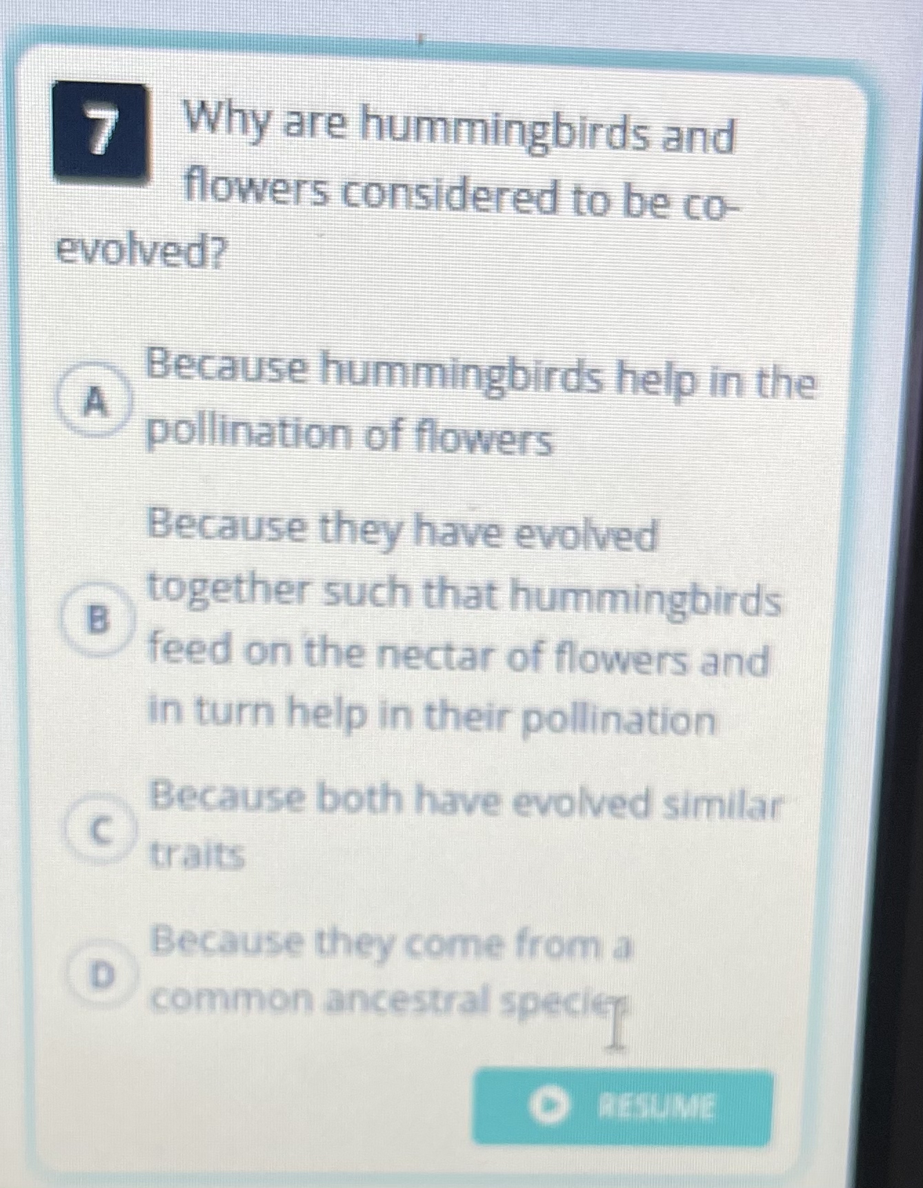 Solved Why are hummingbirds and flowers considered to be | Chegg.com