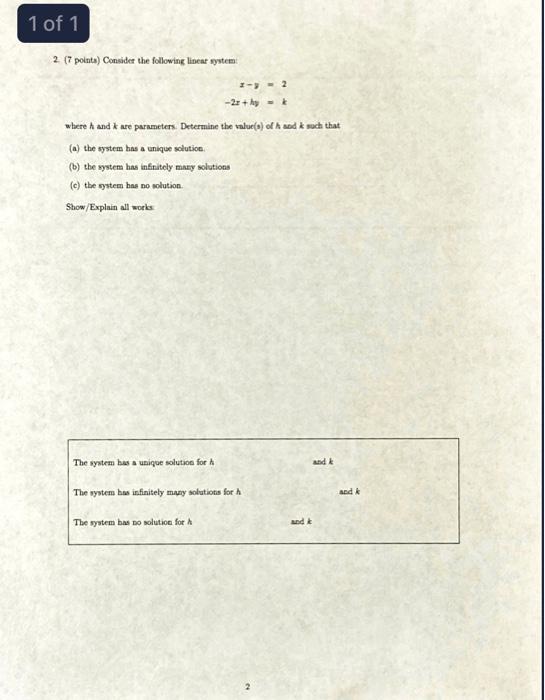 Solved 2. (7 points) Consider the following lincar vysten: | Chegg.com