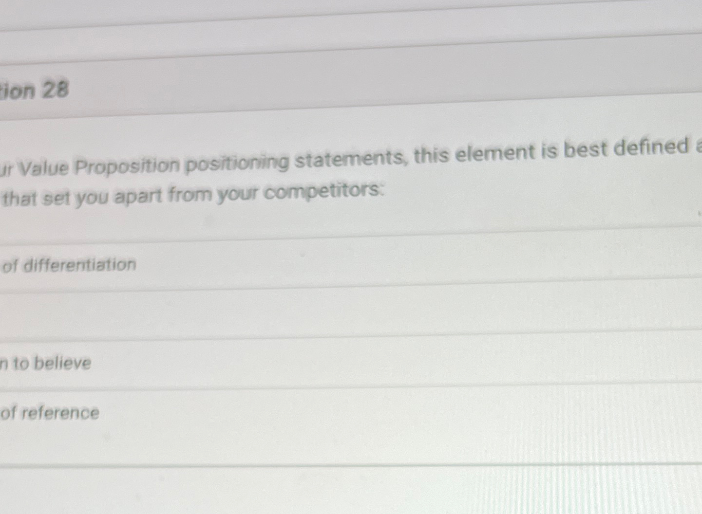 Solved ion 28Ir Value Proposition positioning statements, | Chegg.com