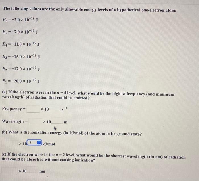 Solved The following values are the only allowable energy | Chegg.com