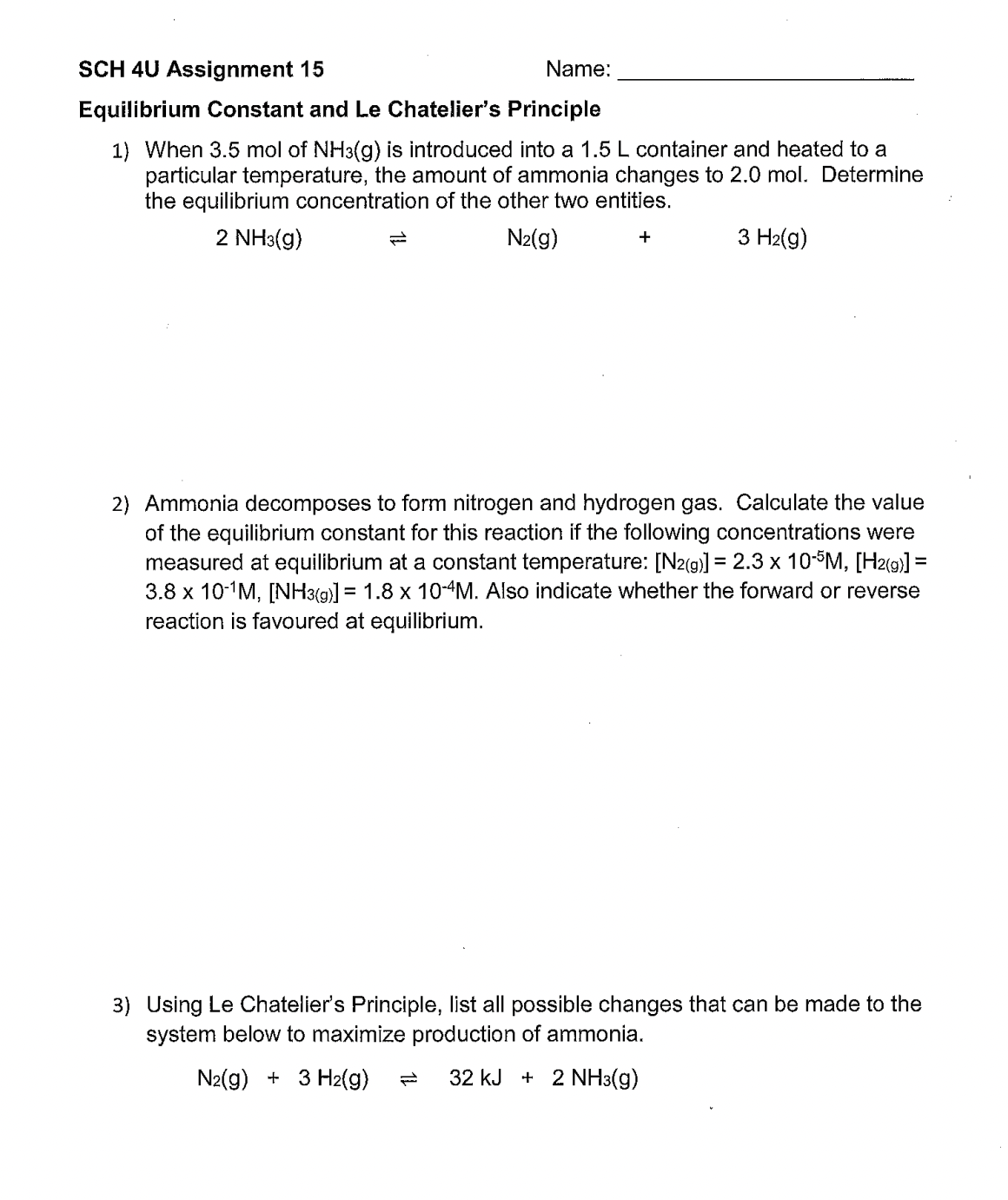 Solved Equilibrium Constant and Le Chatelier's PrincipleWhen | Chegg.com