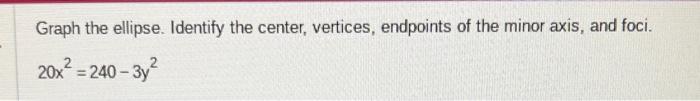Solved Graph the ellipse. Identify the center, vertices, | Chegg.com