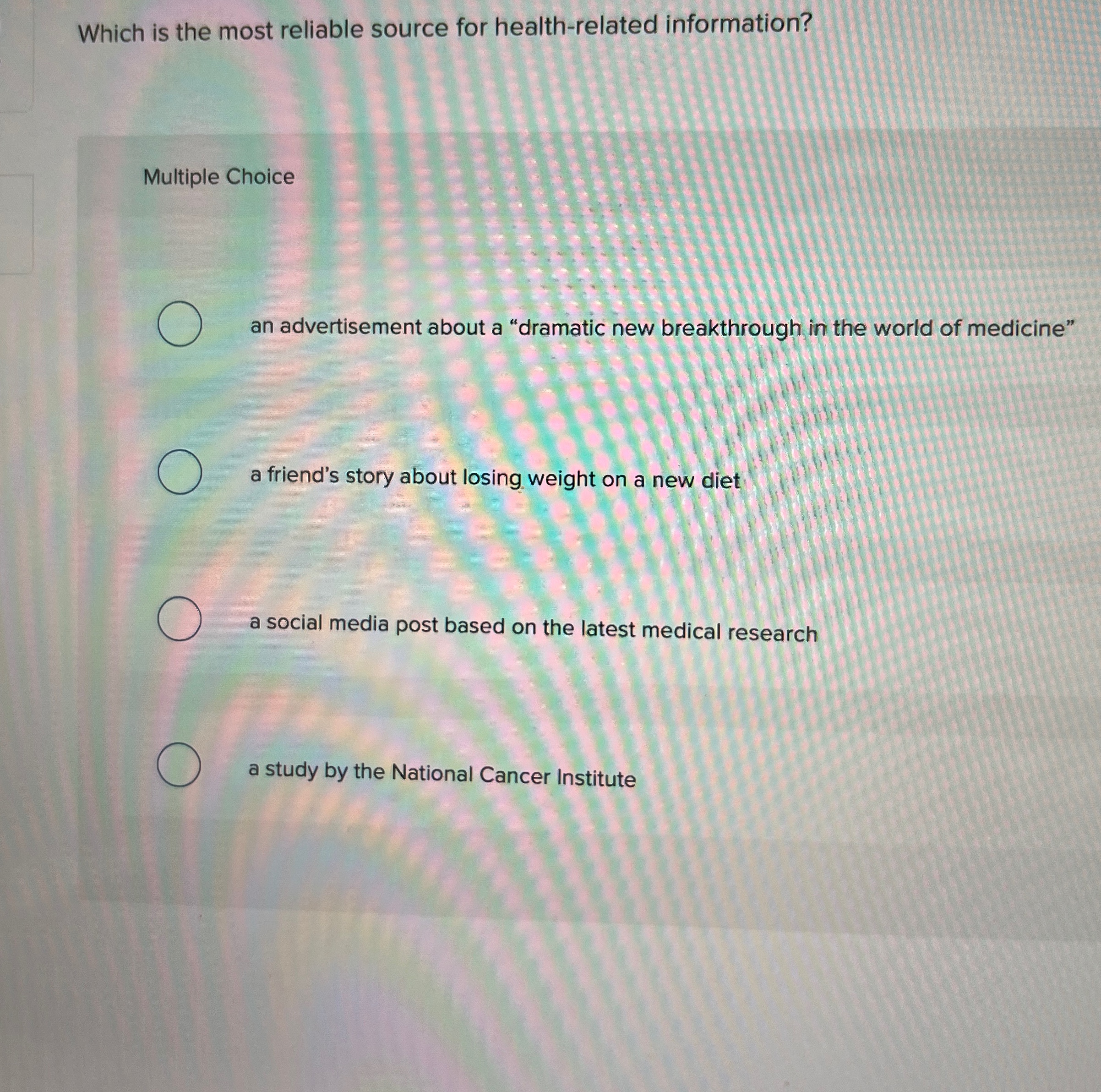 Solved Which is the most reliable source for health-related | Chegg.com