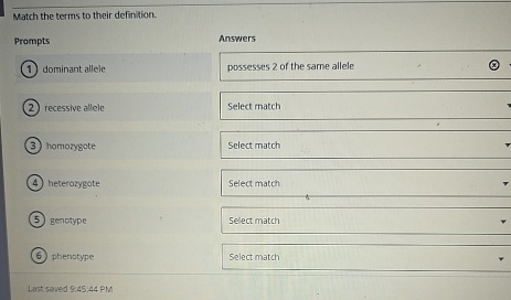 Solved Match the terms to their definition.Promptsdominant | Chegg.com