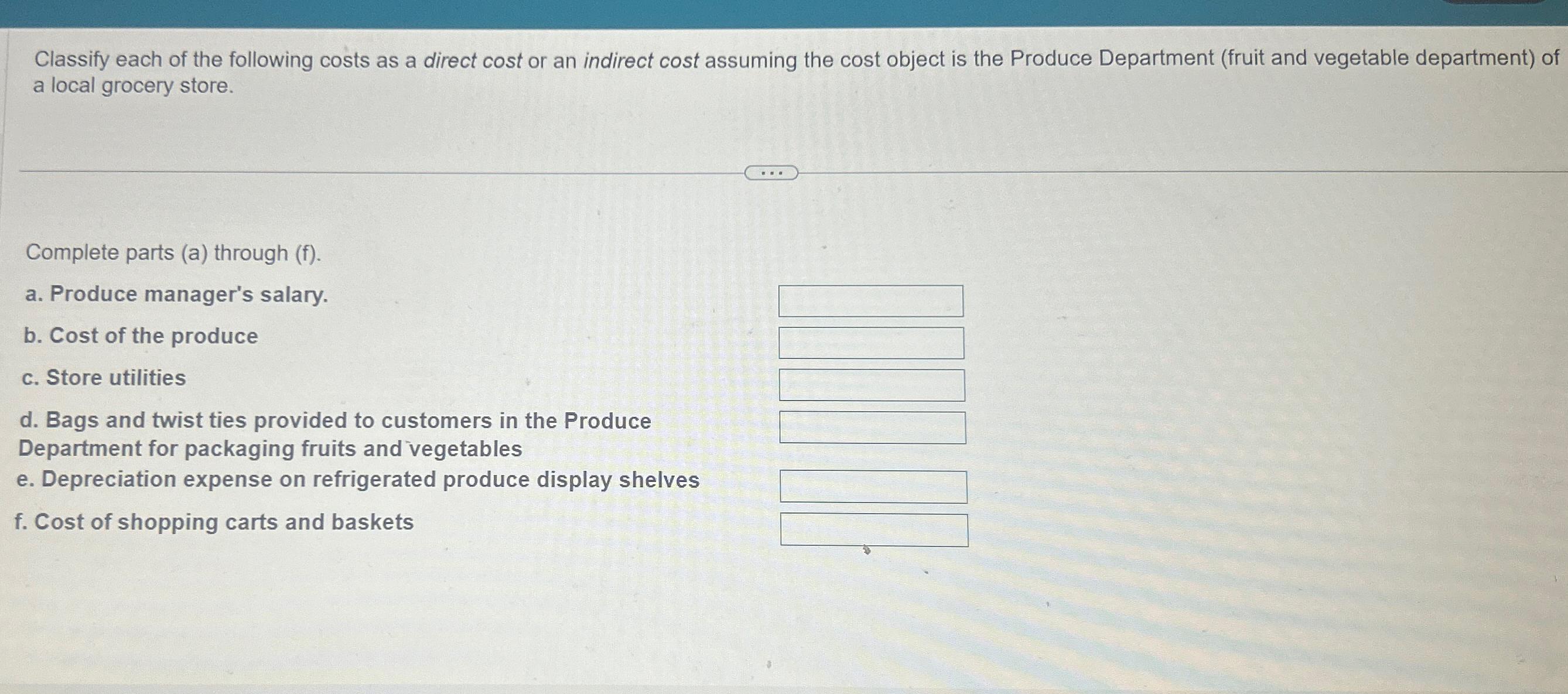 Solved Classify each of the following costs as a direct cost | Chegg.com