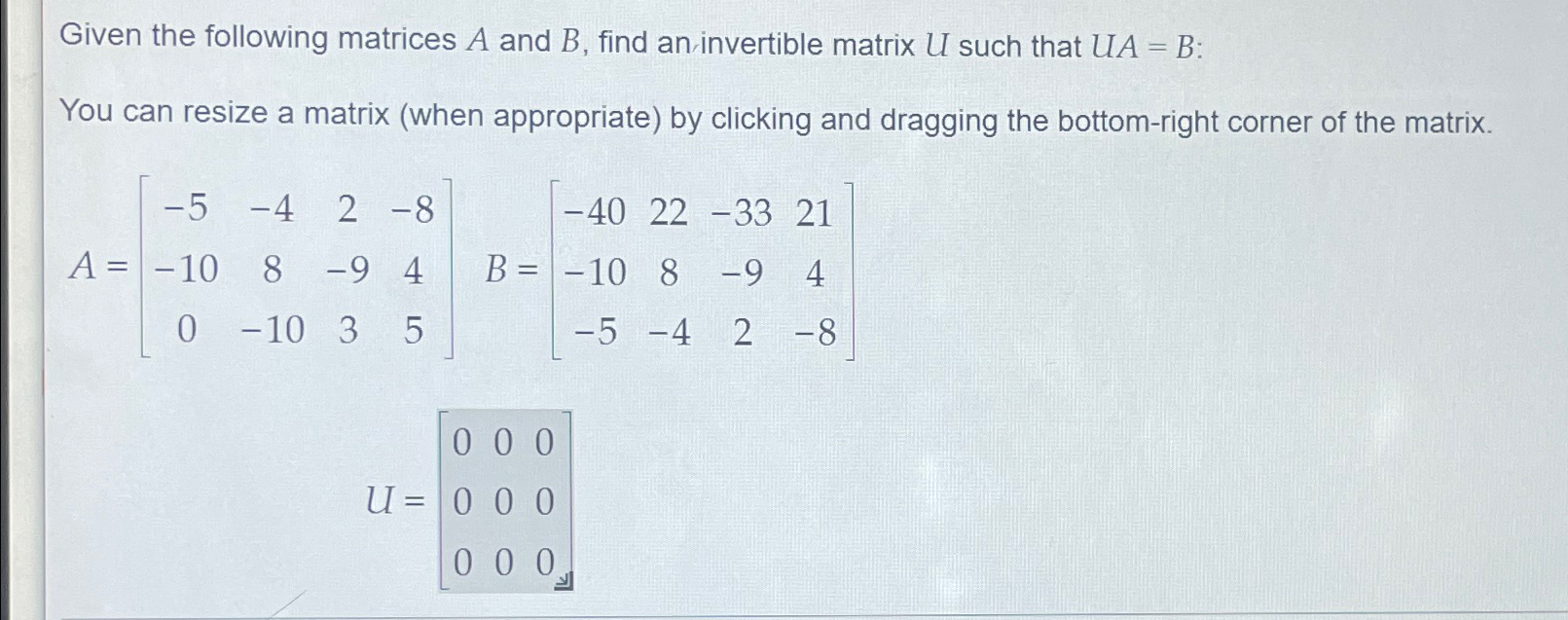 Solved Given the following matrices A and B, ﻿find | Chegg.com