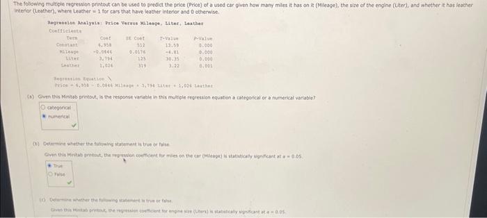 Solved The following multiple regression printout can be | Chegg.com