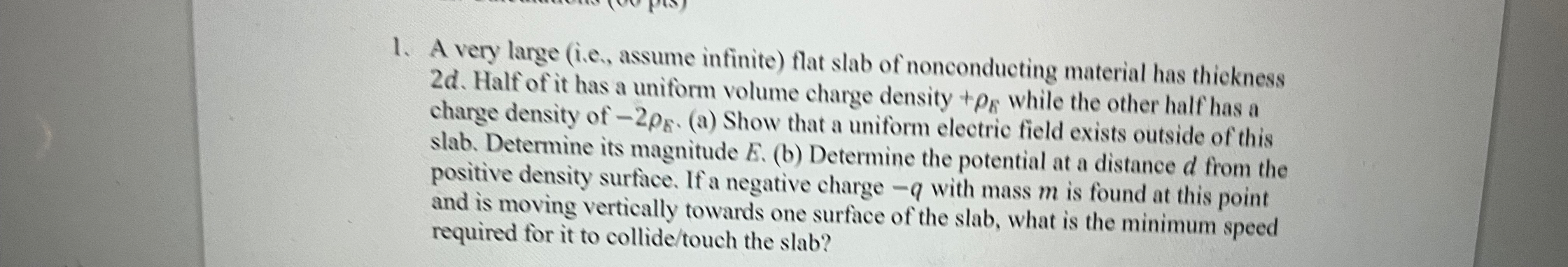 Solved A very large (i.e., ﻿assume infinite) ﻿flat slab of | Chegg.com