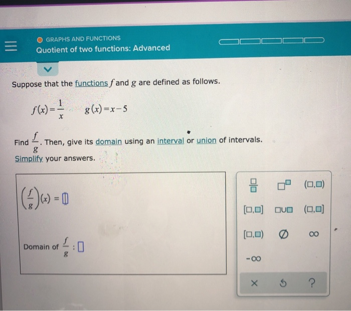 Solved GRAPHS AND FUNCTIONS Quotient of two functions: | Chegg.com
