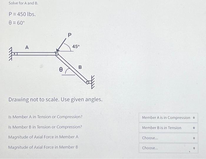 Solved Solve for A and B. P=450lbs.θ=60∘ Drawing not to | Chegg.com