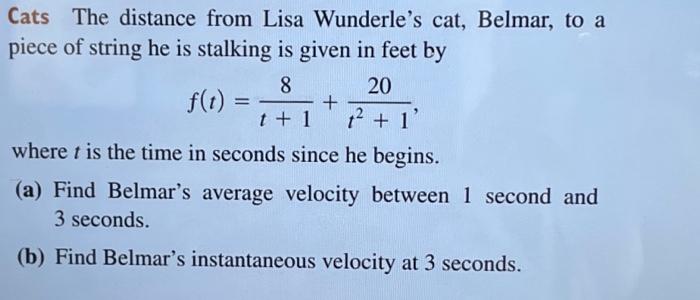 Solved Cats The distance from Lisa Wunderle's cat, Belmar, | Chegg.com