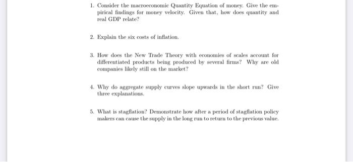 Solved 1. Consider the macroeconomic Quantity Equation of | Chegg.com