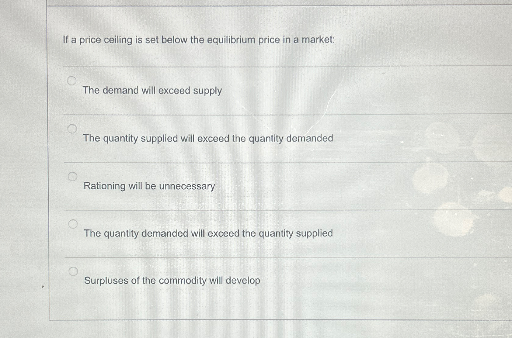 Solved If a price ceiling is set below the equilibrium price | Chegg.com