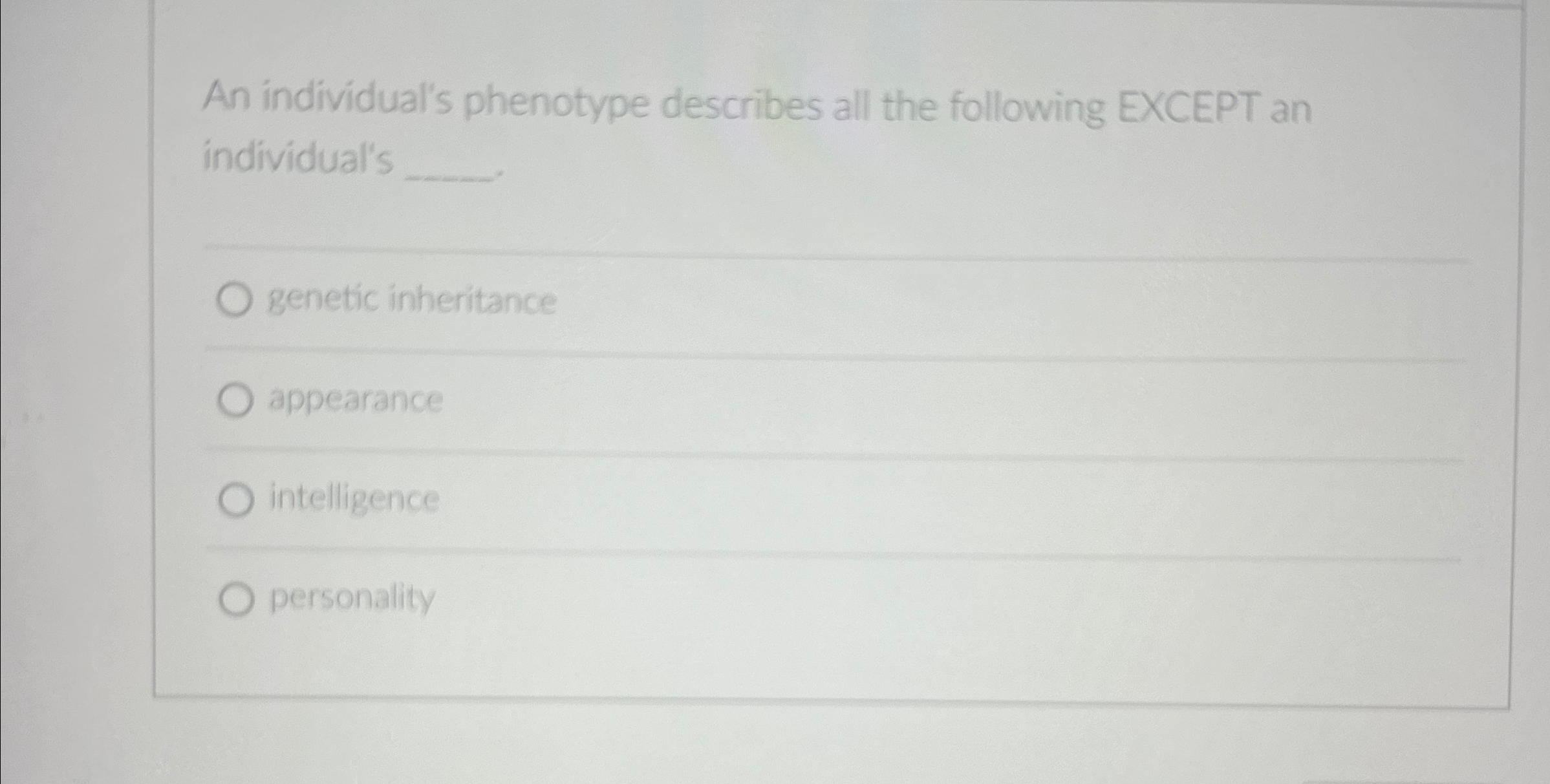 Solved An individual's phenotype describes all the following | Chegg.com