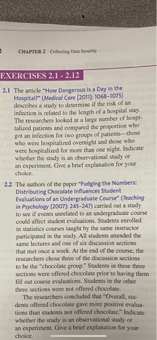 Solved CHAPTER 2 Collecting Data Sensibly EXERCISES 2.1 - | Chegg.com