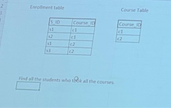 Solved Enrollment table Course Table Find all the students | Chegg.com