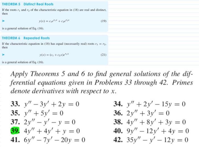 Solved THEOREM 5 Distinct Real Roots If the roots , and r₂ | Chegg.com