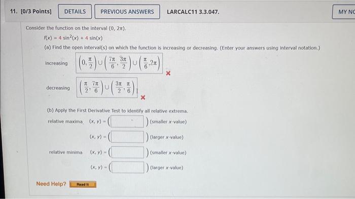 Solved Consider The Function On The Interval 02π 3611