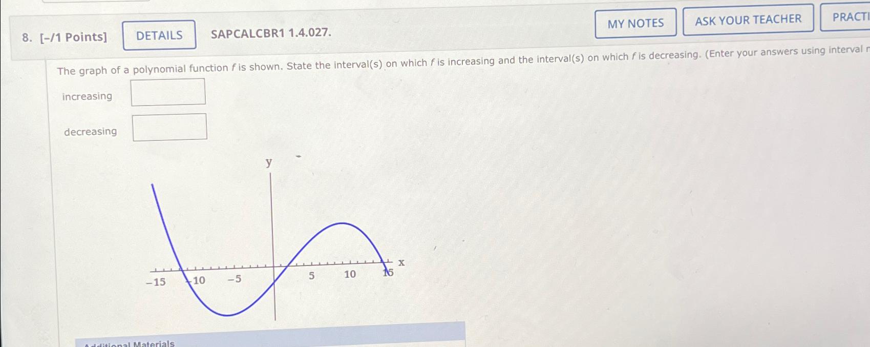 Solved [-/1 Points]\\nSAPCALCBR1 1.4.027.\\nThe graph of a | Chegg.com