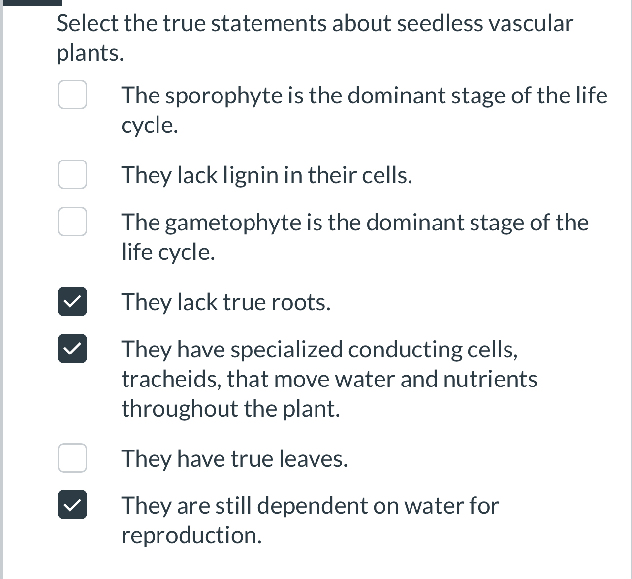 Solved Select the true statements about seedless vascular | Chegg.com