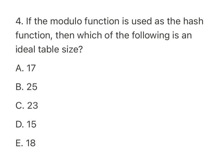 Solved 4. If the modulo function is used as the hash | Chegg.com