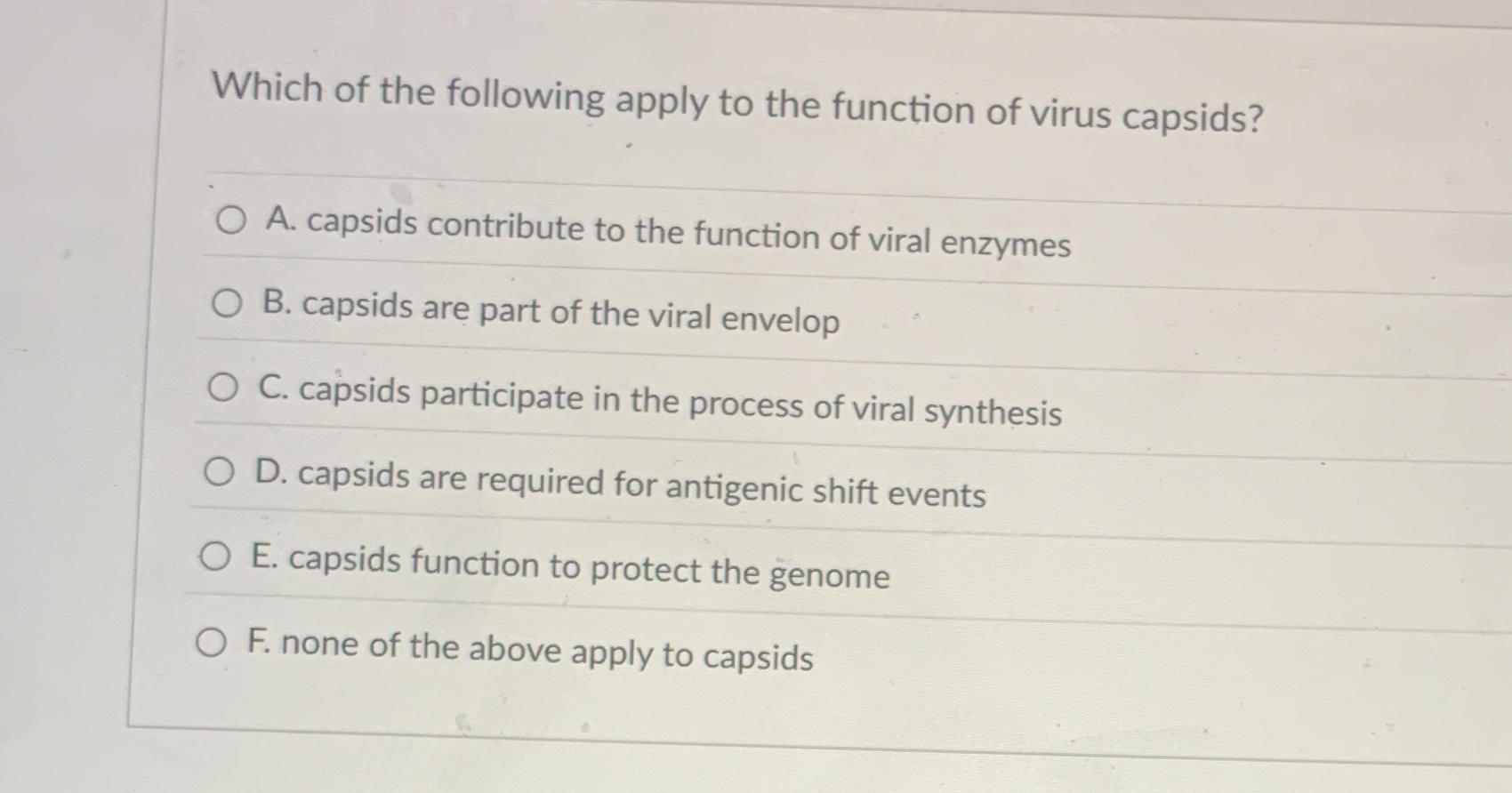 Solved Which of the following apply to the function of virus | Chegg.com