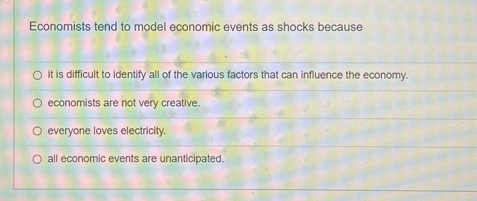 Solved Economists tend to model economic events as shocks | Chegg.com